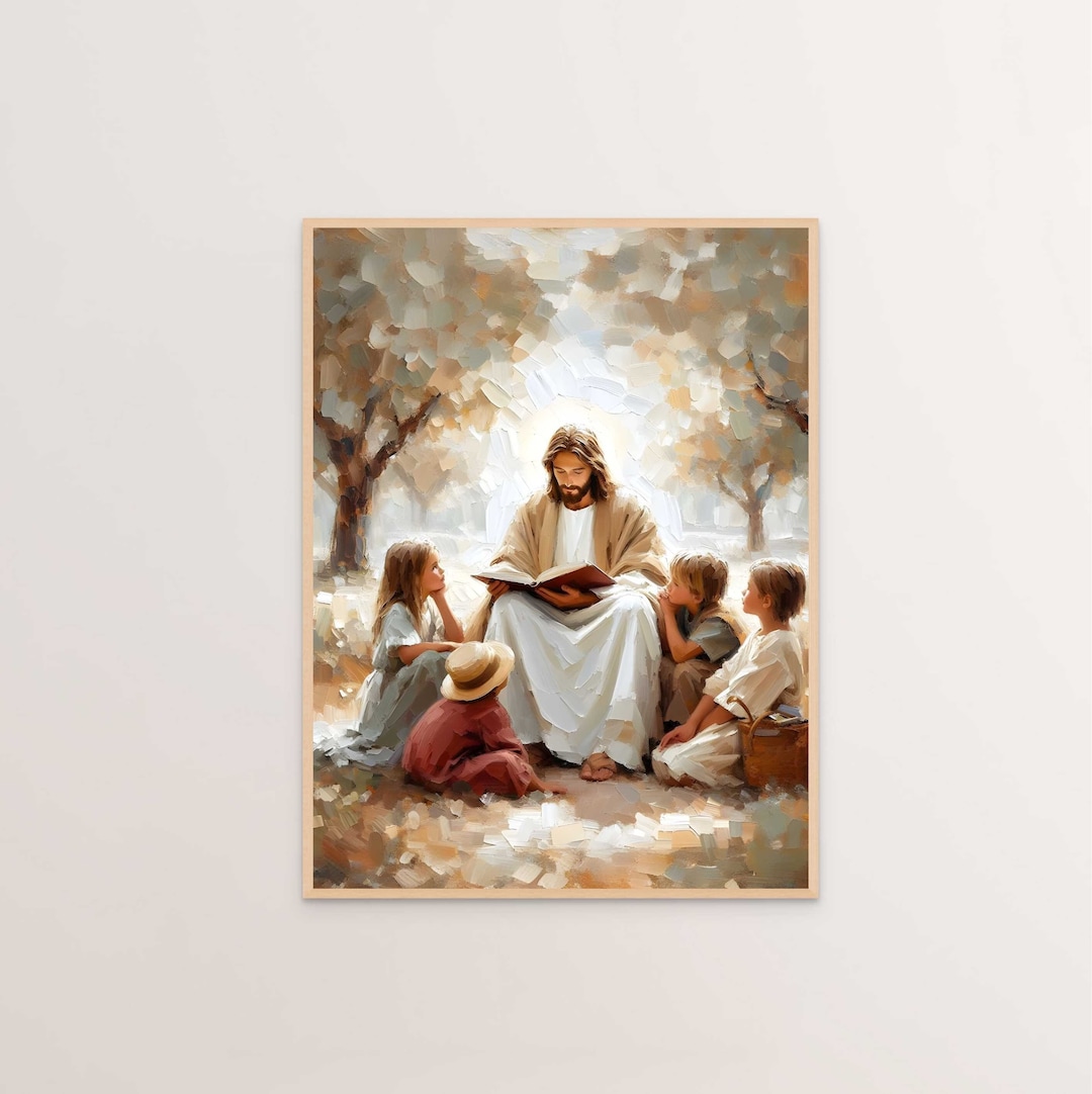 Jesus Teaching Children, Digital Christian Art, Christ and Kids Art ...