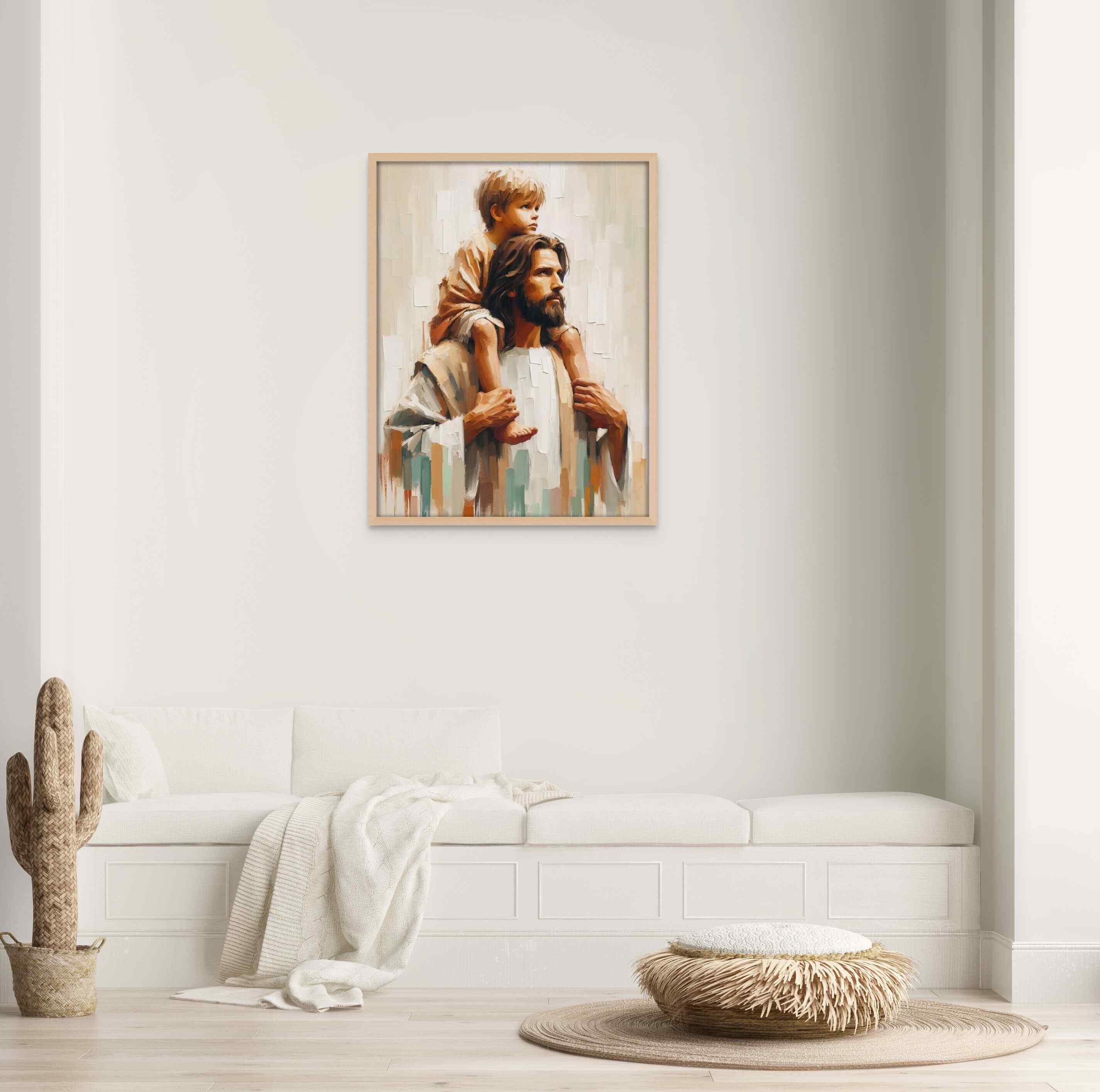 On His Shoulders, Jesus Christ and Little Boy, Christian Art, Bible Art ...