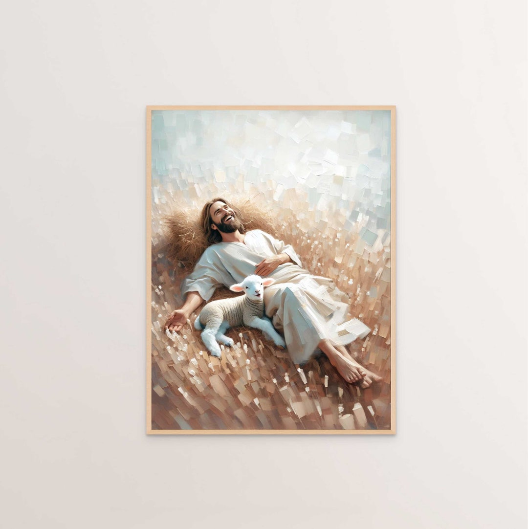 Sunday Rest, Digital Christian Art, Jesus Christ With Lamb, Jesus ...
