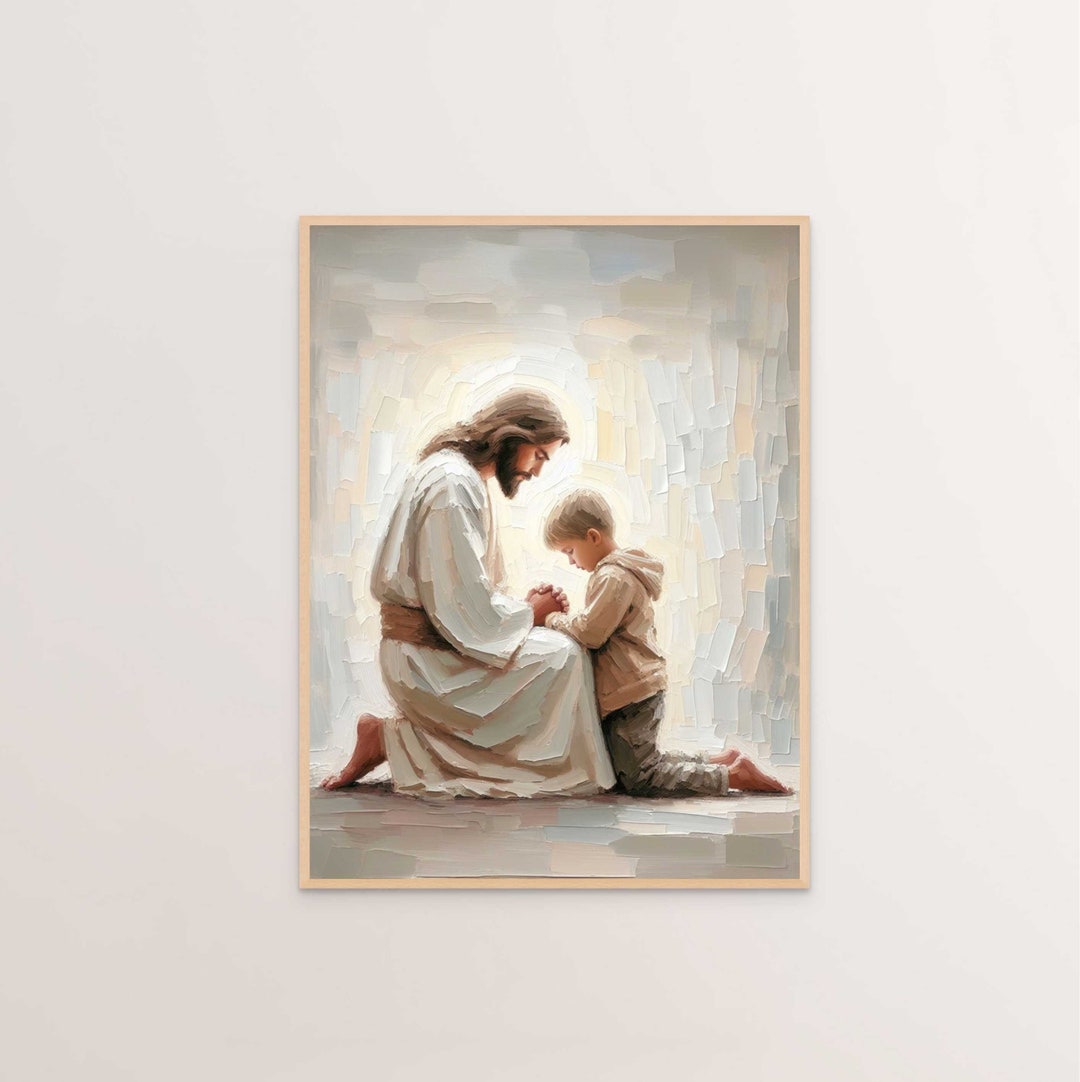 Jesus and Little Boy Praying, Christian Art, Jesus and Boy, Jesus and ...