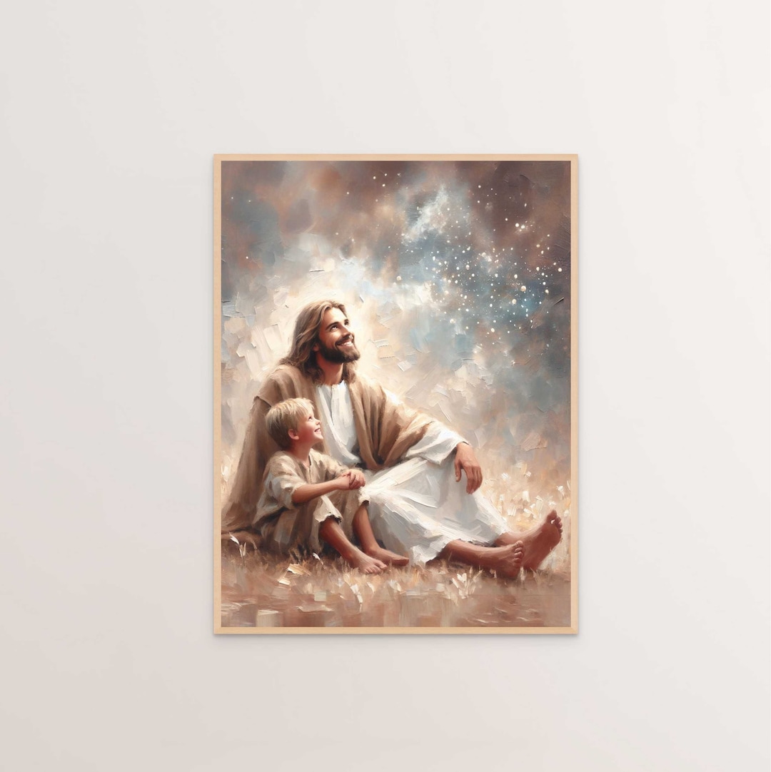 Magic in the Sky, Christian Wall Art, Jesus and Boy, Jesus Shepherd Art ...