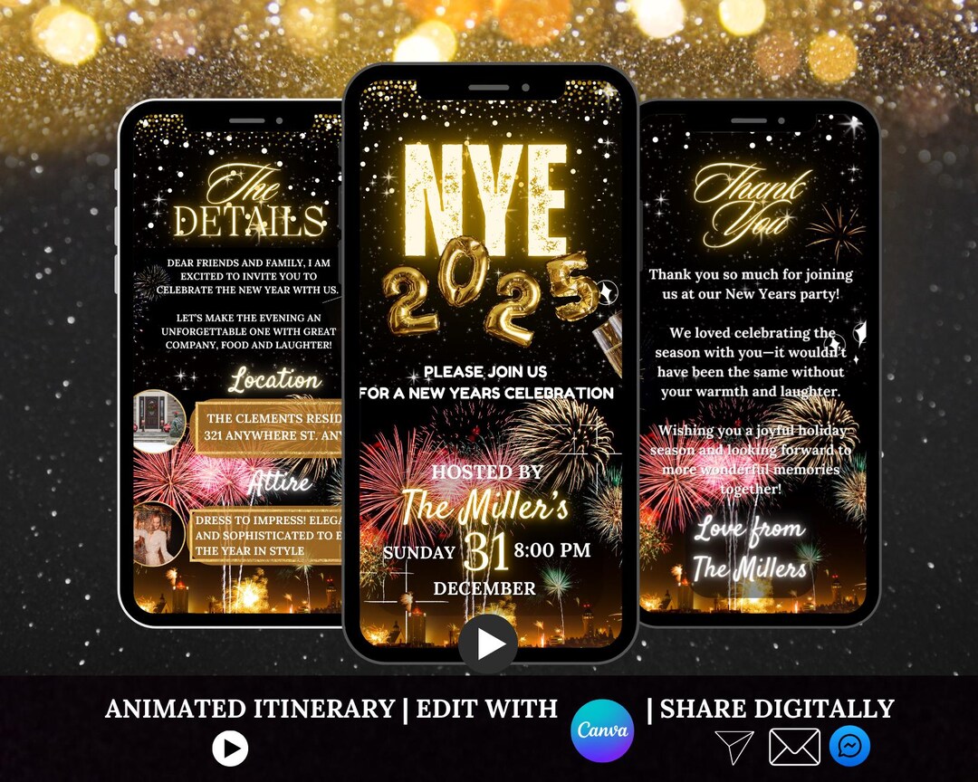 New Years Invitation for 2025 New Year, Editable New Years Eve Invite ...