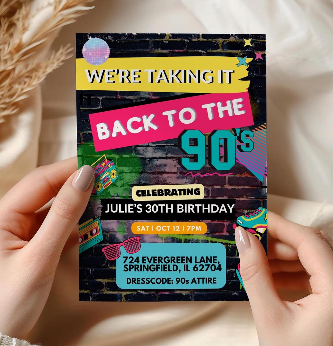 Editable 90s Birthday Invitation, 90s Party Theme Invitation, Birthday ...