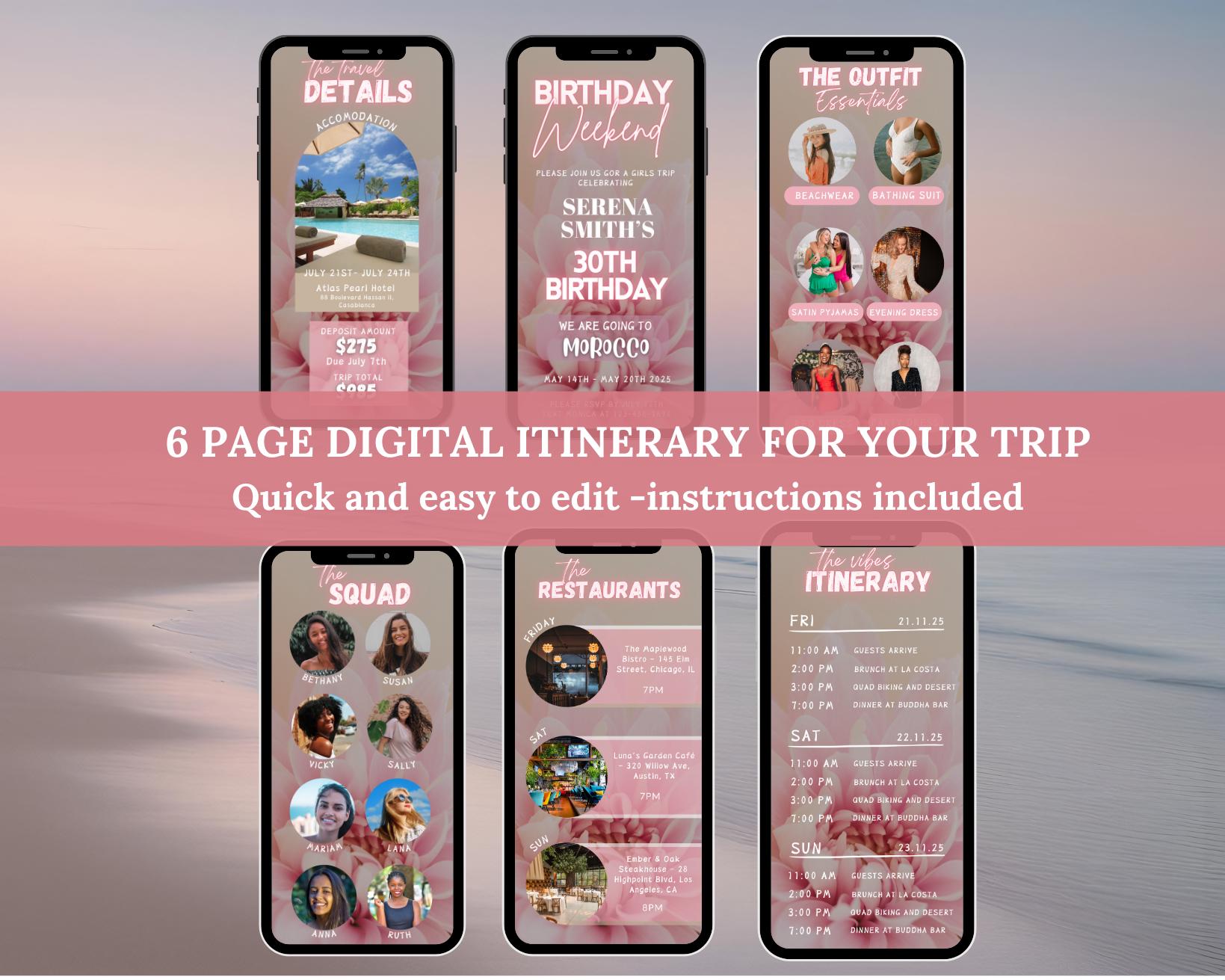 Girls Trip Itinerary Template for Birthday Weekend Itinerary Template ...