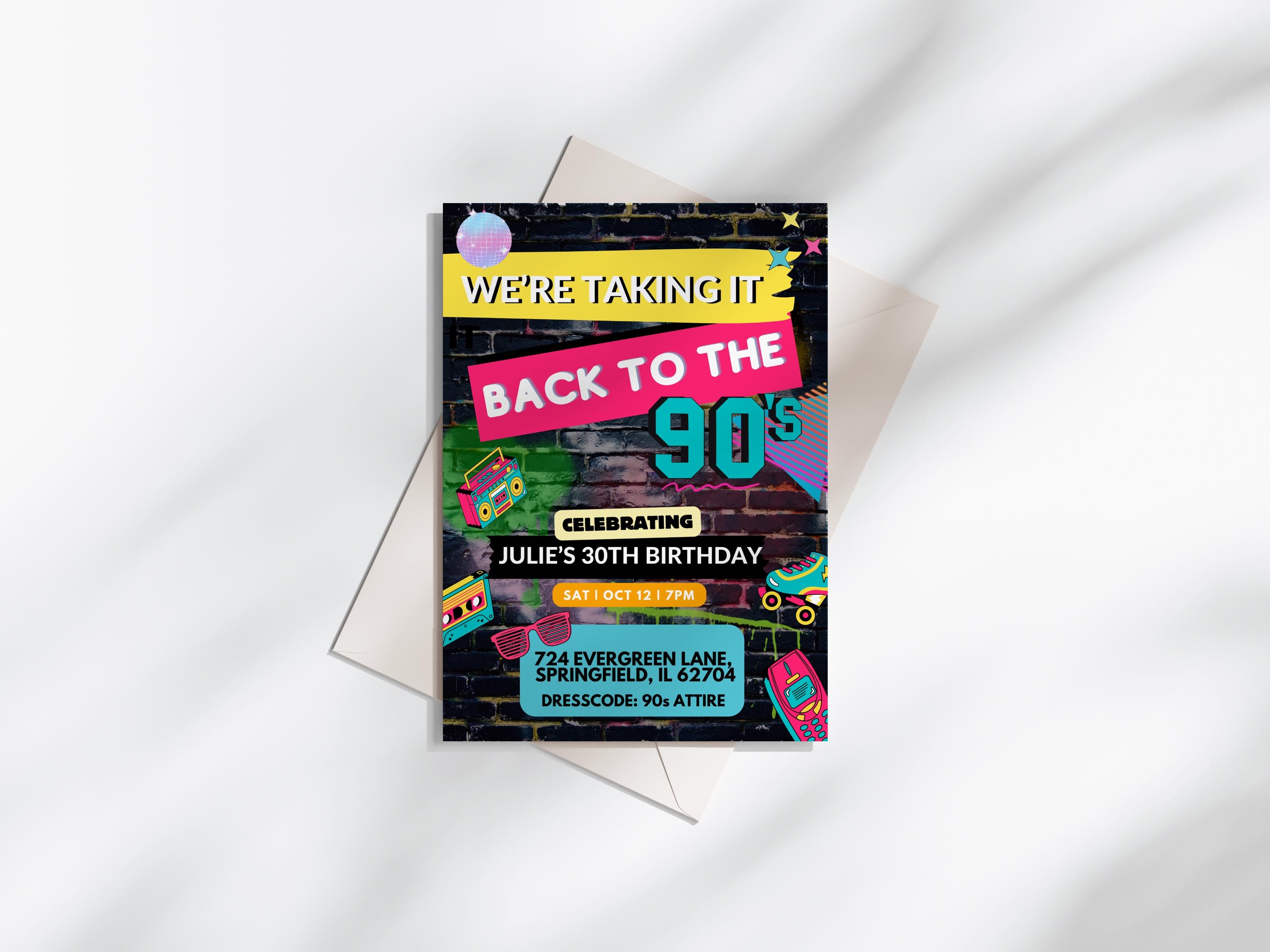 Editable 90s Birthday Invitation, 90s Party Theme Invitation, Birthday ...