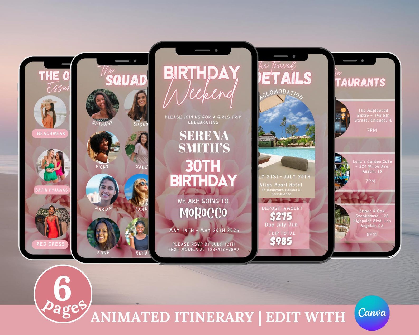 Girls Trip Itinerary Template for Birthday Weekend Itinerary Template ...