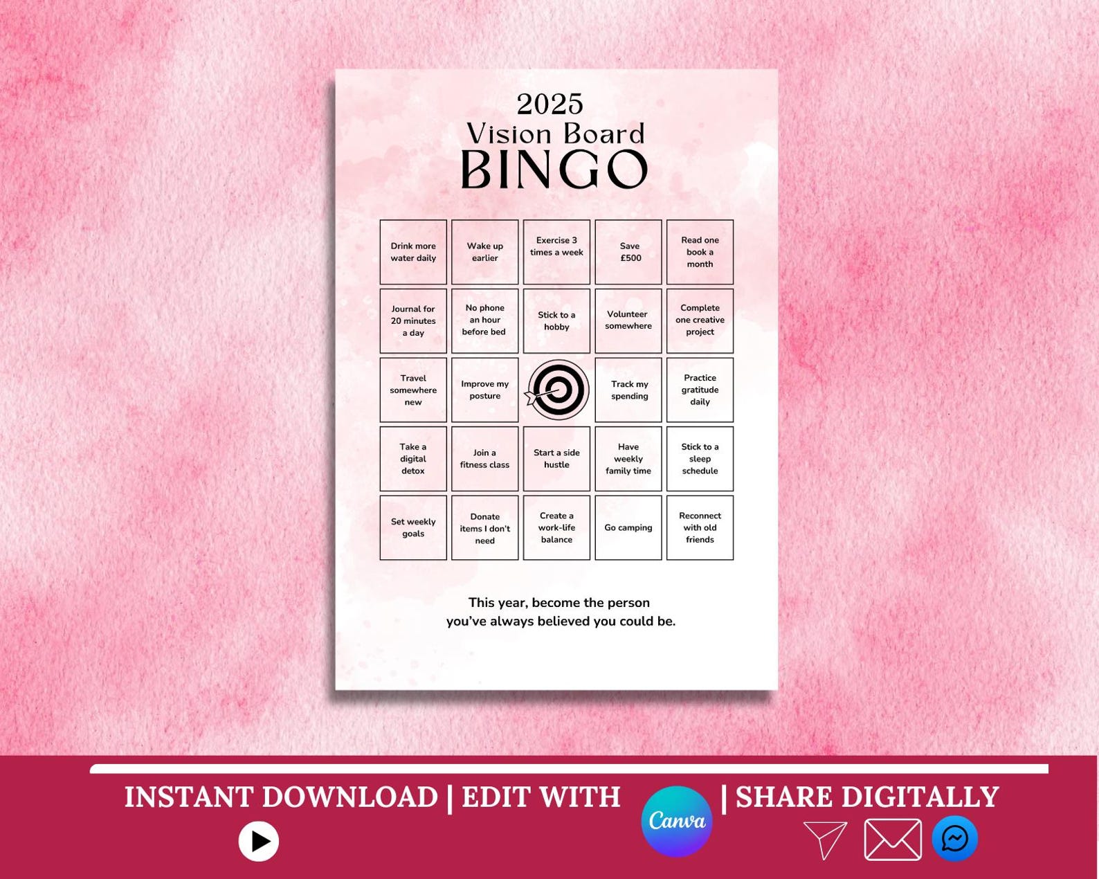 2025 Bingo Card Vision Board Bingo Template Printable 2025 New Year ...