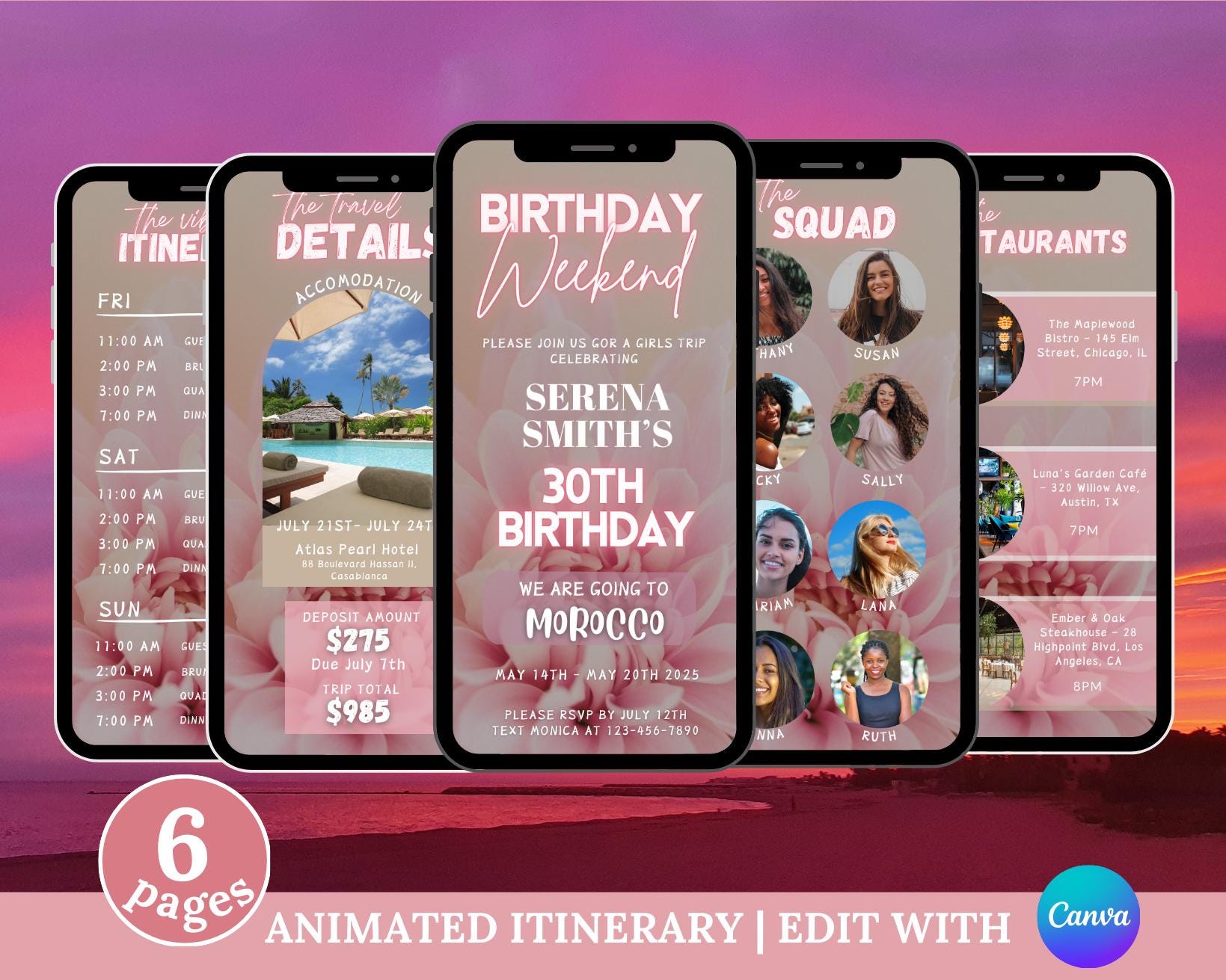 Girls Trip Itinerary Template for Birthday Weekend Itinerary Template ...