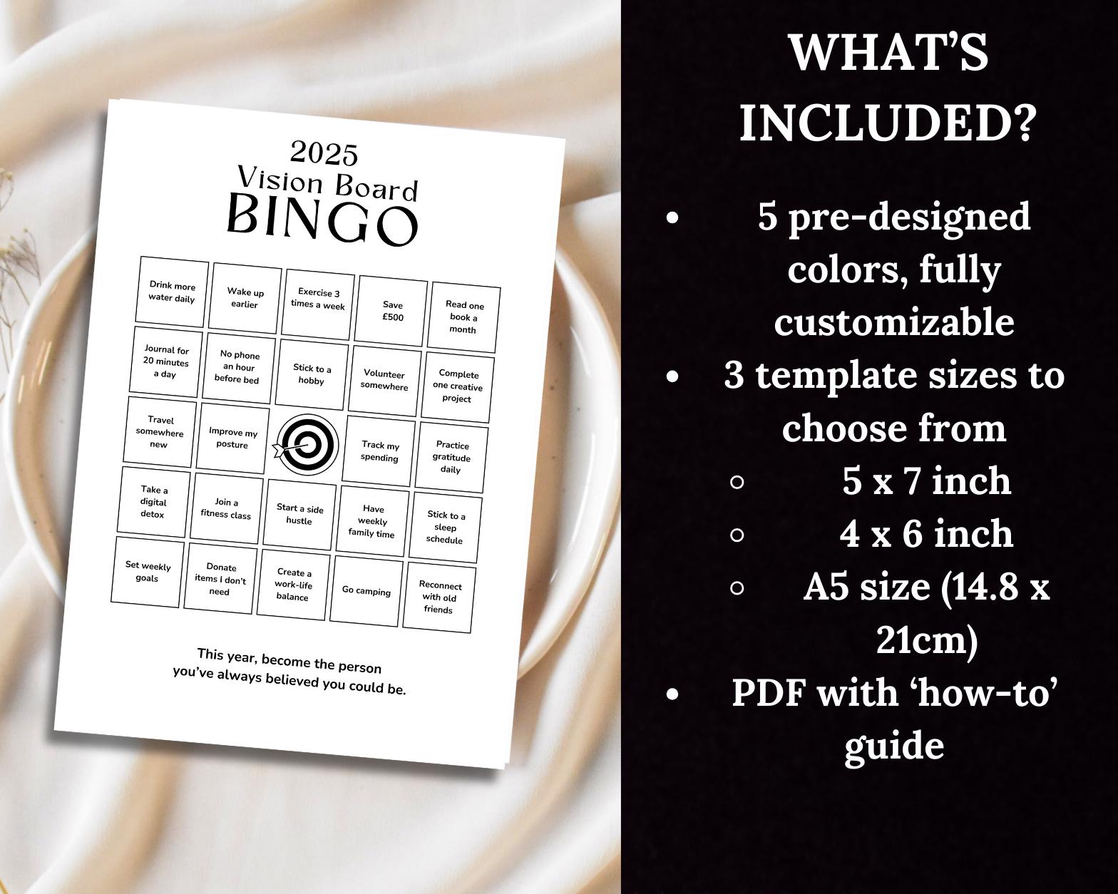 2025 Bingo Card Vision Board Bingo Template Printable 2025 New Year ...