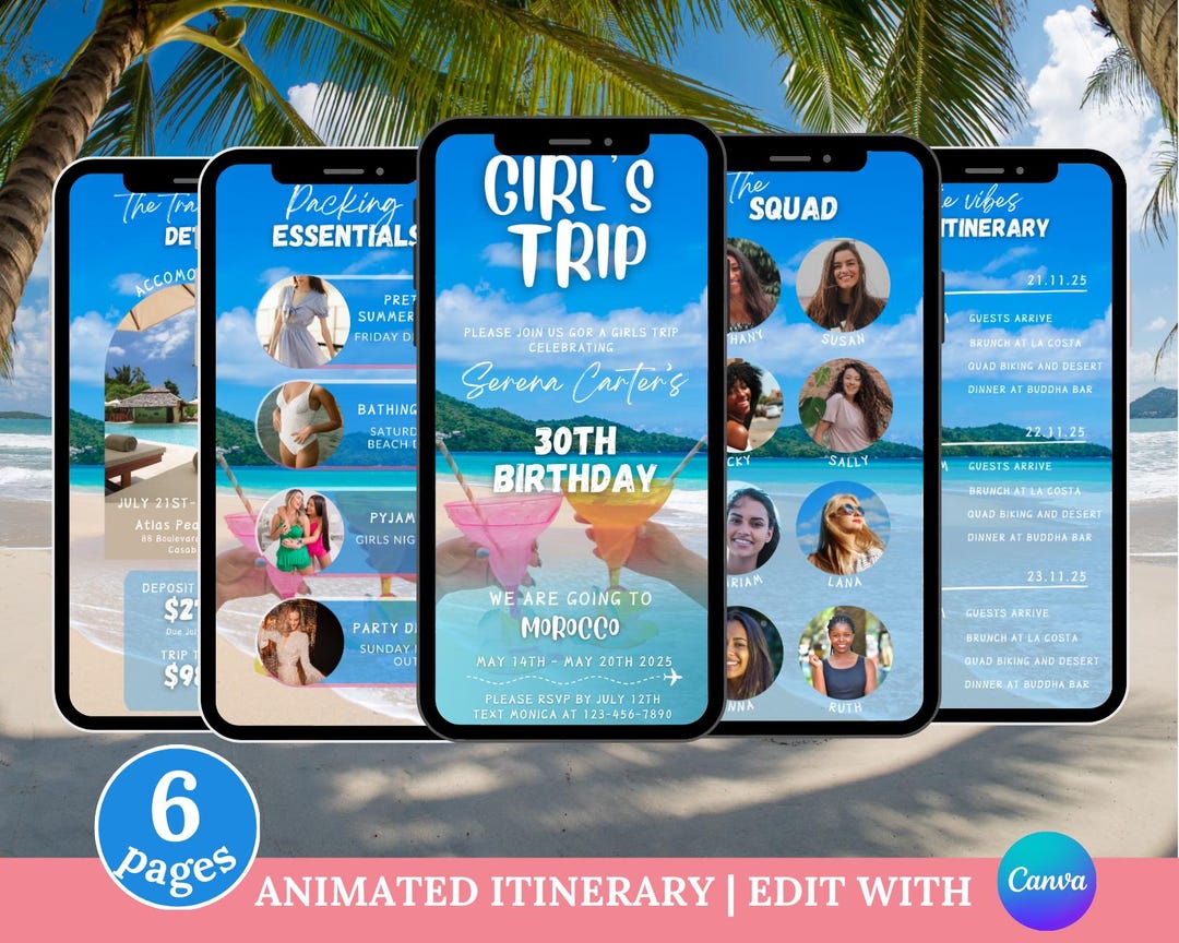 Girls Trip Itinerary Template for Birthday Weekend Itinerary Template ...