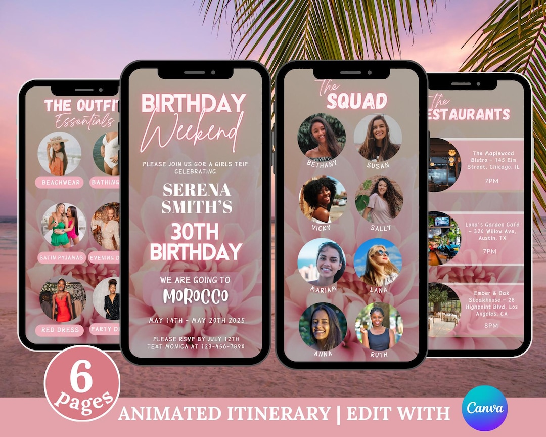 Girls Trip Itinerary Template for Birthday Weekend Itinerary Template ...