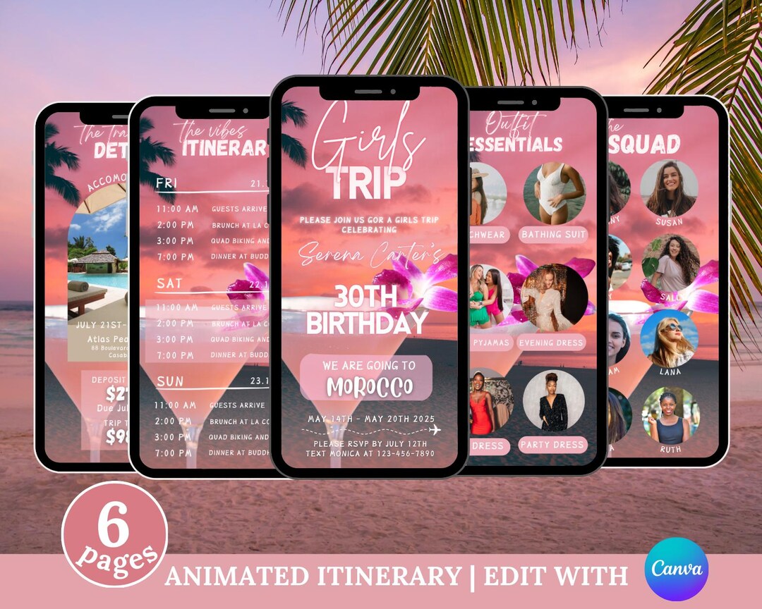 Girls Trip Itinerary Template for Birthday Weekend Itinerary Template ...