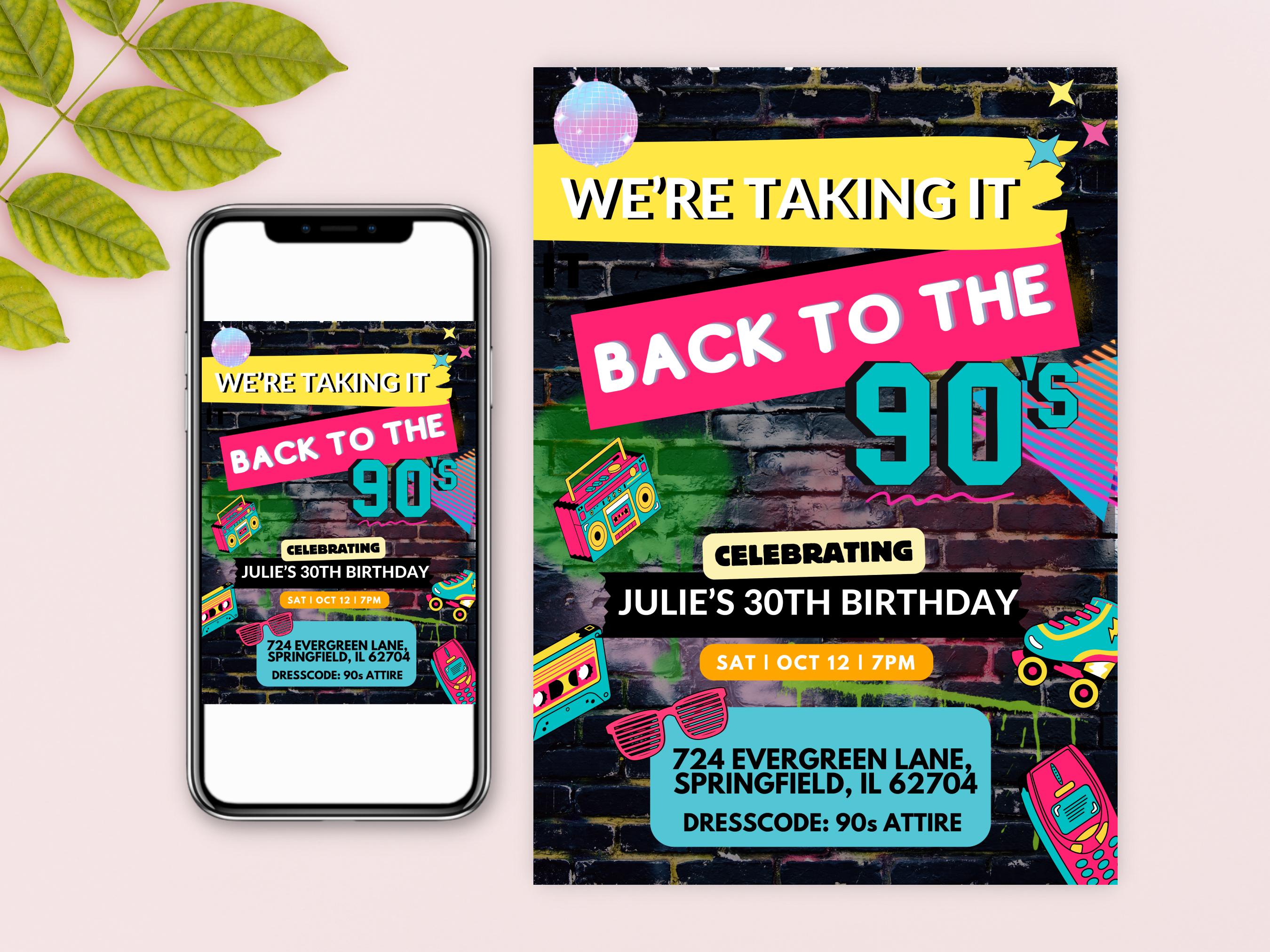 Editable 90s Birthday Invitation, 90s Party Theme Invitation, Birthday ...
