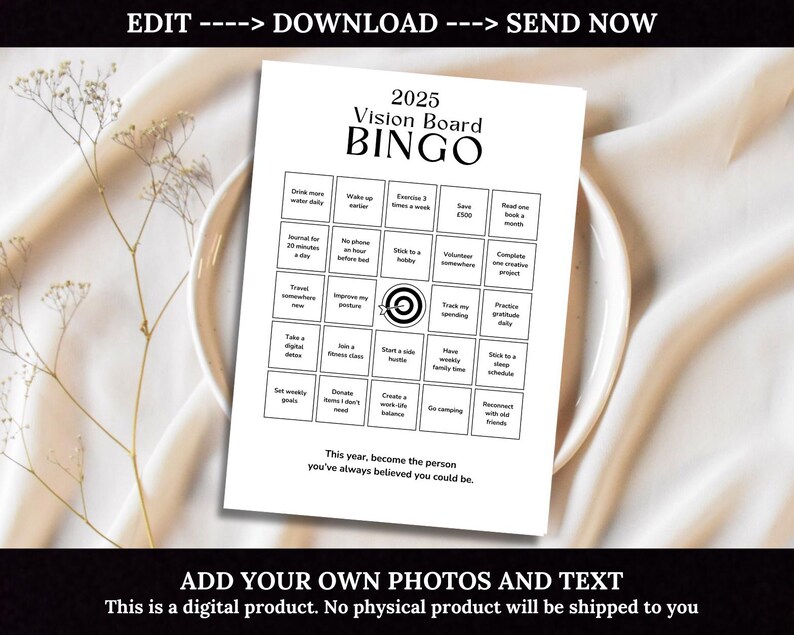 2025 Bingo Card Vision Board Bingo Template Printable 2025 New Year ...