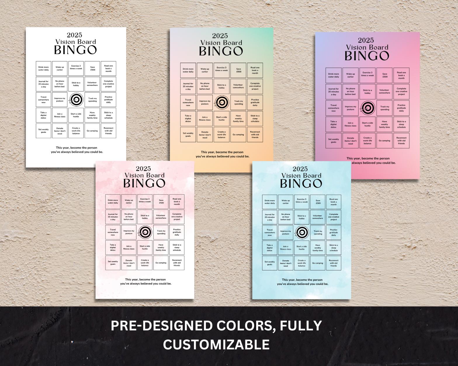 2025 Bingo Card Vision Board Bingo Template Printable 2025 New Year ...