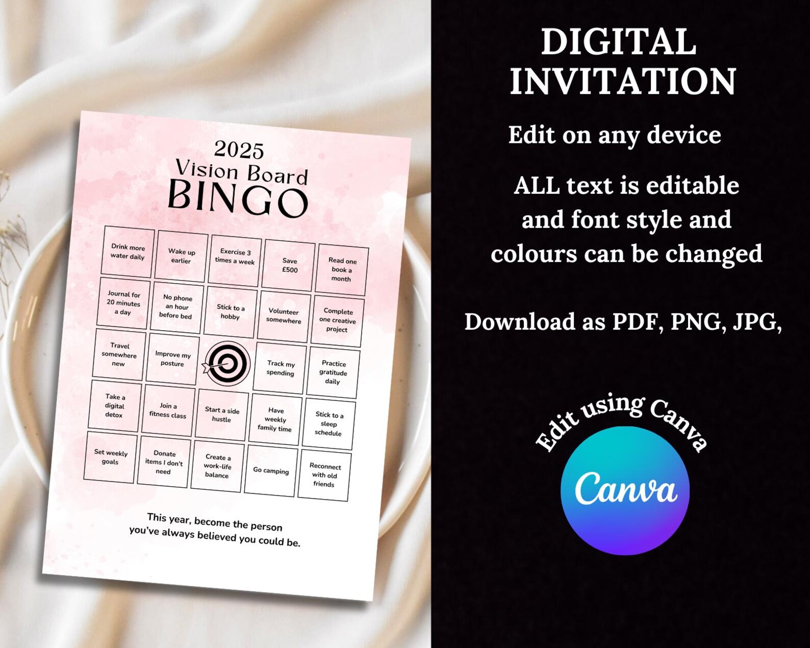 2025 Bingo Card Vision Board Bingo Template Printable 2025 New Year ...