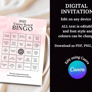 2025 Bingo Card Vision Board Bingo Template Printable 2025 New Year ...