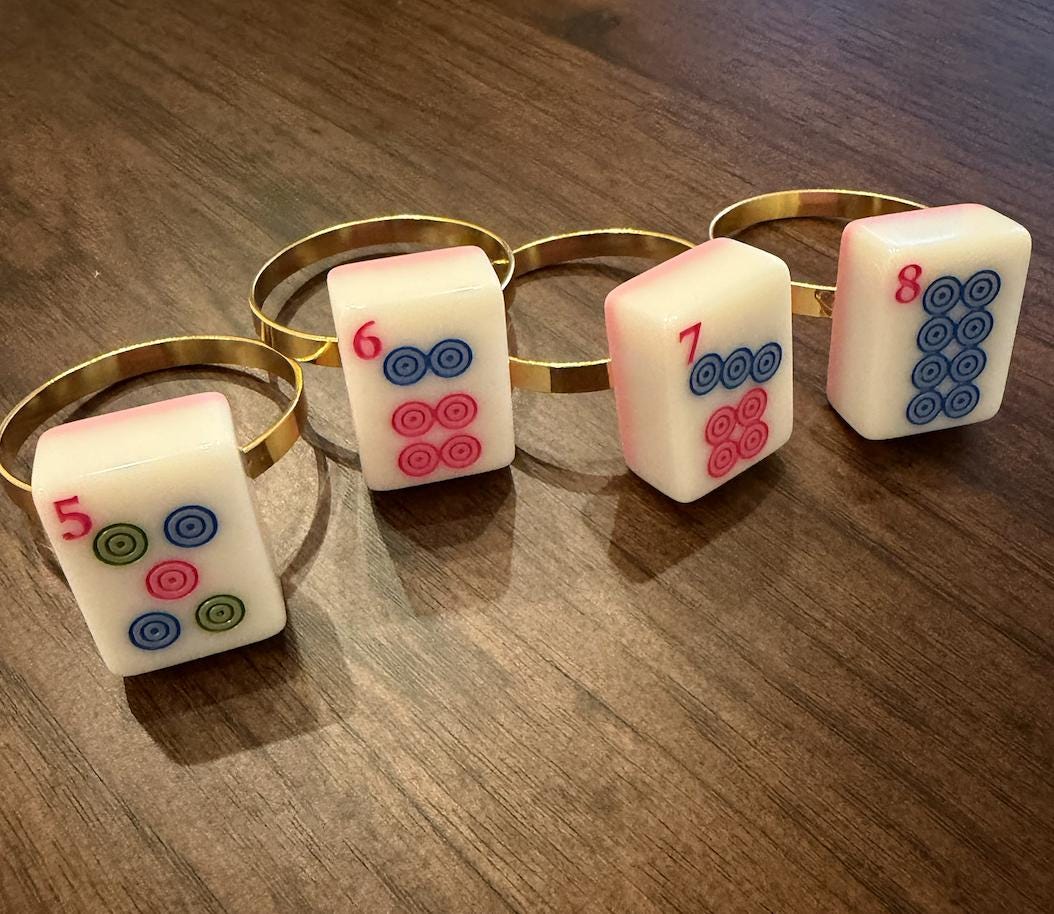 Set of 4 Mahjong Tile Napkin Rings With Gold Ring - Etsy