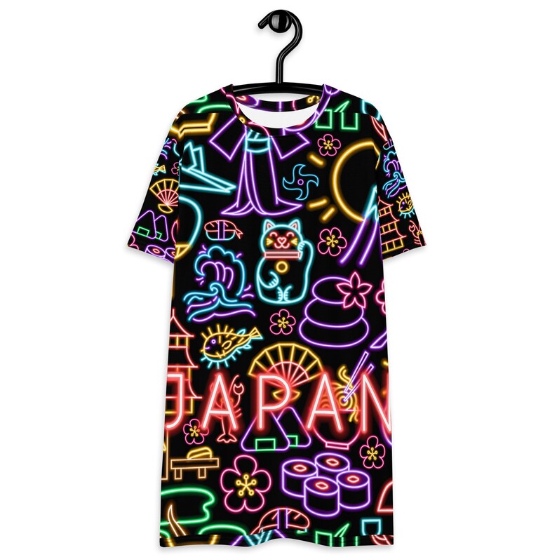 Japanese Neon T-shirt Dress, Japanese Neon, Tokyo, Kawaii, Gift for Her ...