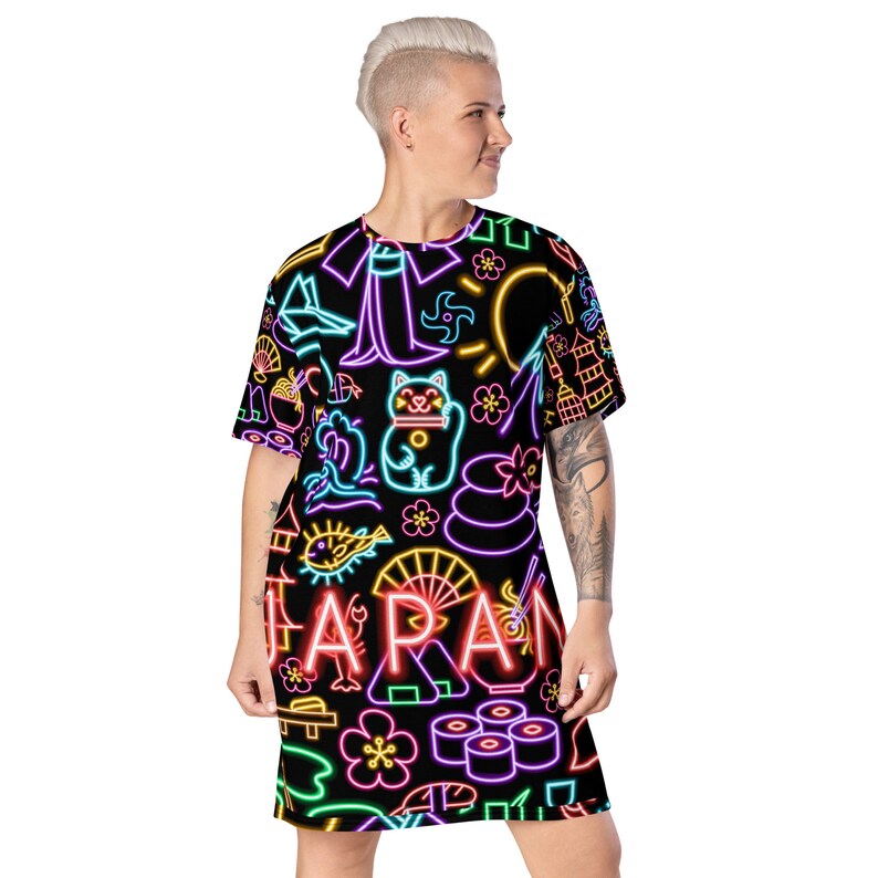 Japanese Neon T-shirt Dress, Japanese Neon, Tokyo, Kawaii, Gift for Her ...