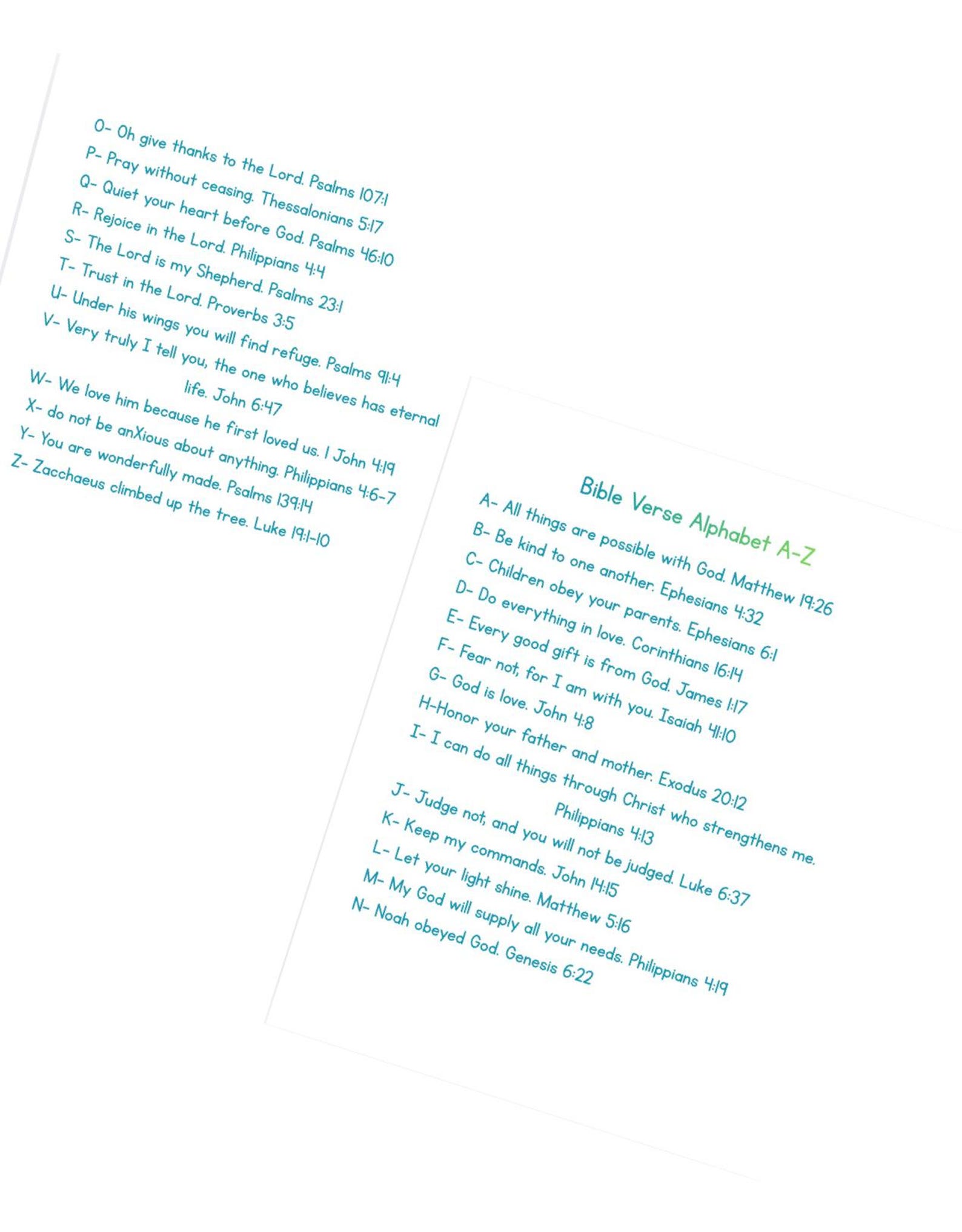 A-Z Bible Verse Printable Tracing Worksheets - Etsy