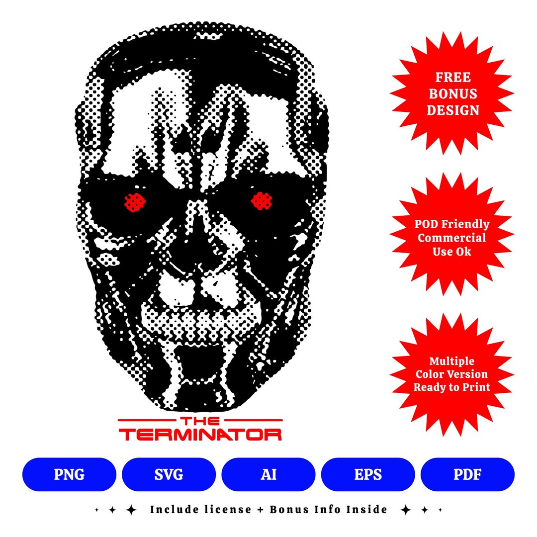 Terminator Movie Svg Bundle – Halftone Robot Head Clipart – Png Ai Eps ...