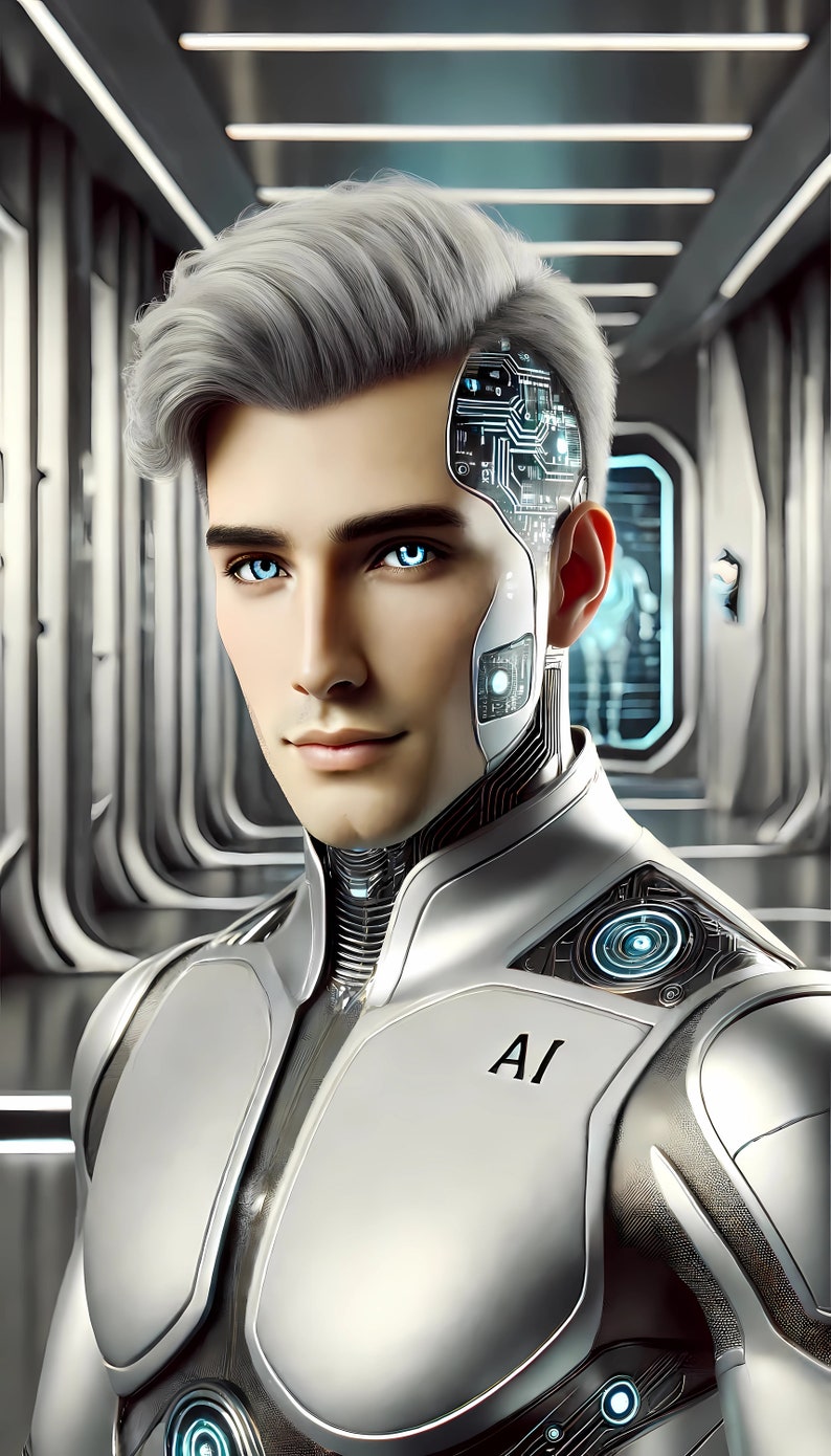 Futuristic AI Cyborg Art Print Digital Artwork of Advanced Android in ...
