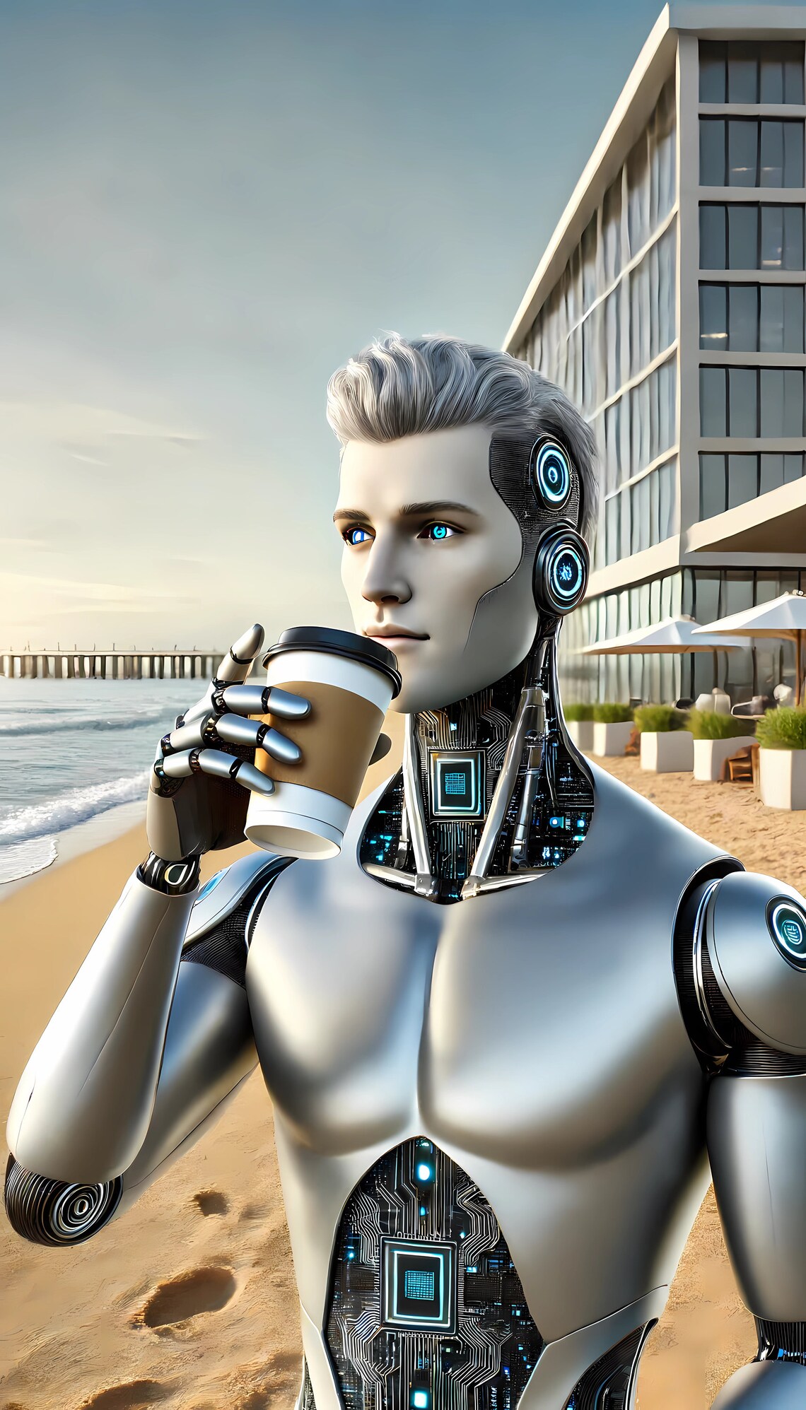 Futuristic AI Cyborg Art Print Digital Artwork of Advanced Android in ...