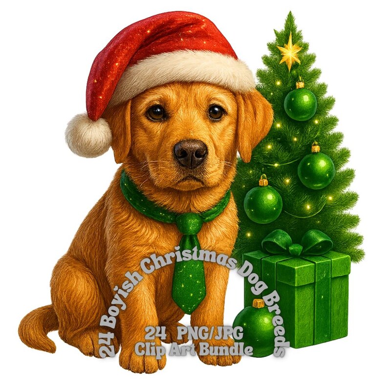 Christmas Dog Clipart: Festive Holiday PNG & JPG Graphics (digital ...