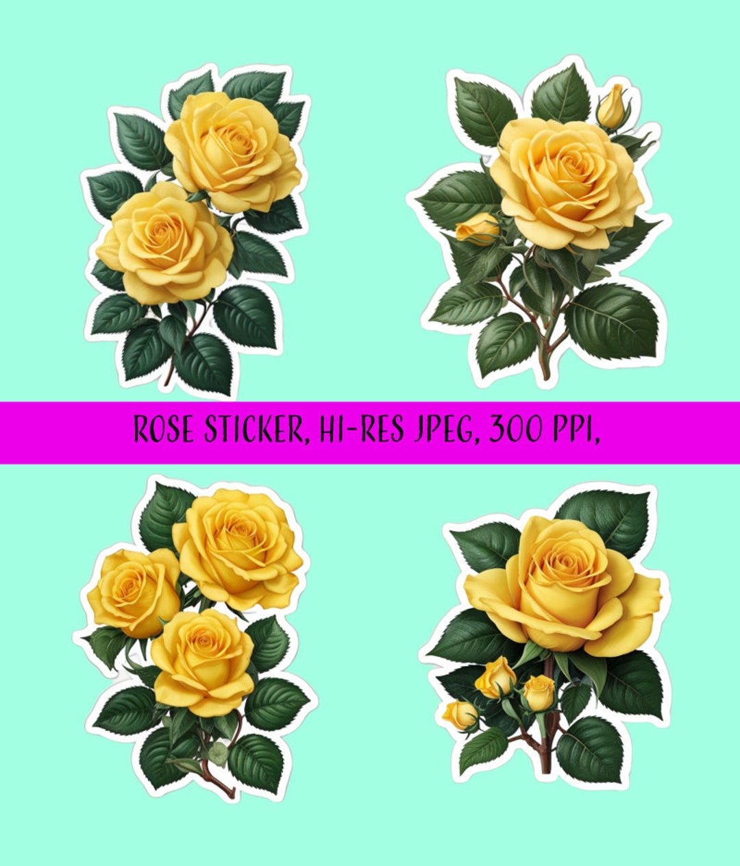 High-resolution Yellow Rose Sticker Download Floral Printable Stickers ...