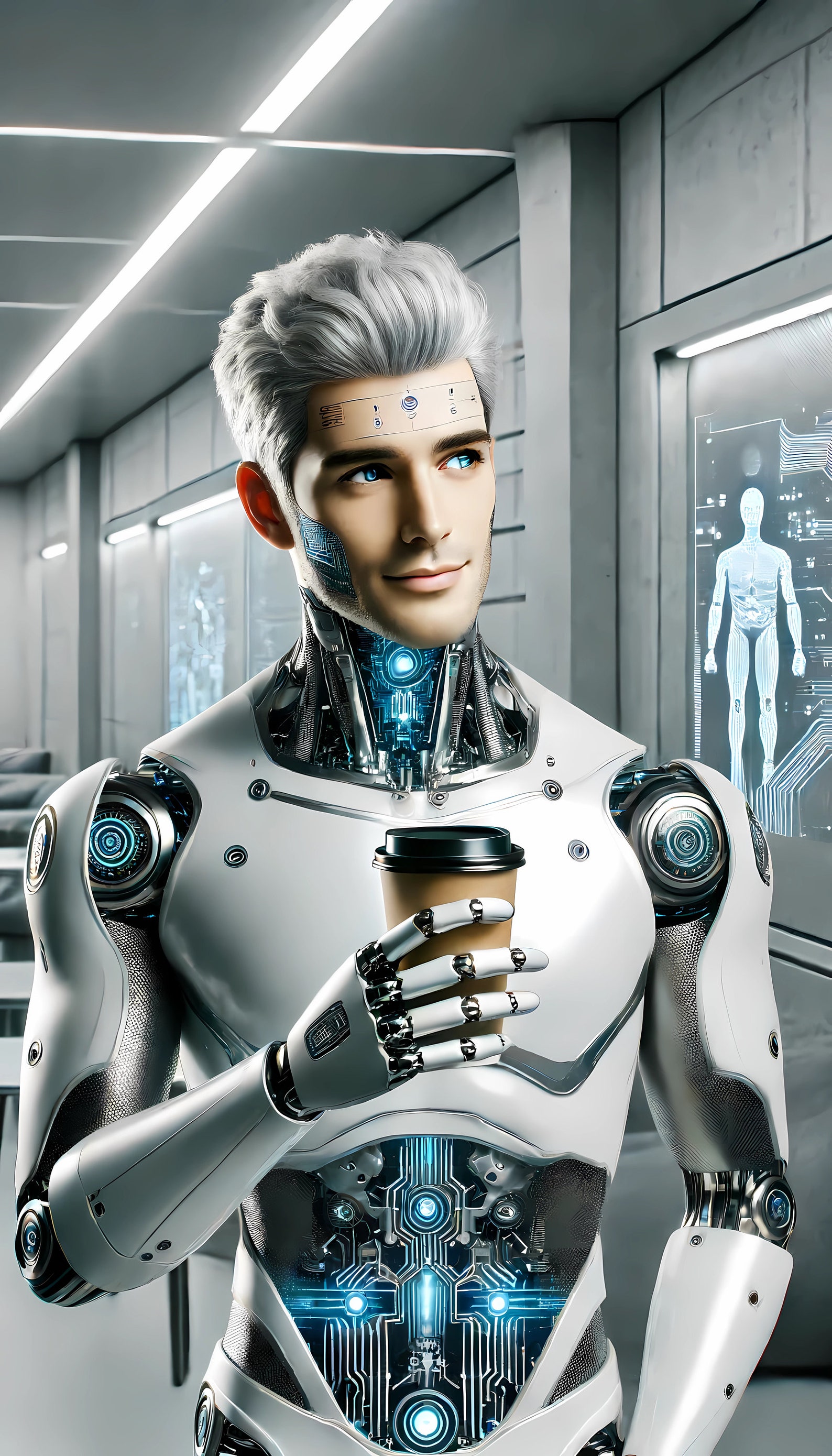 Futuristic AI Cyborg Art Print Digital Artwork of Advanced Android in ...
