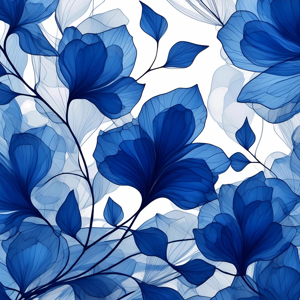 Abstract Blue Floral Background Digital Download High-resolution Art ...