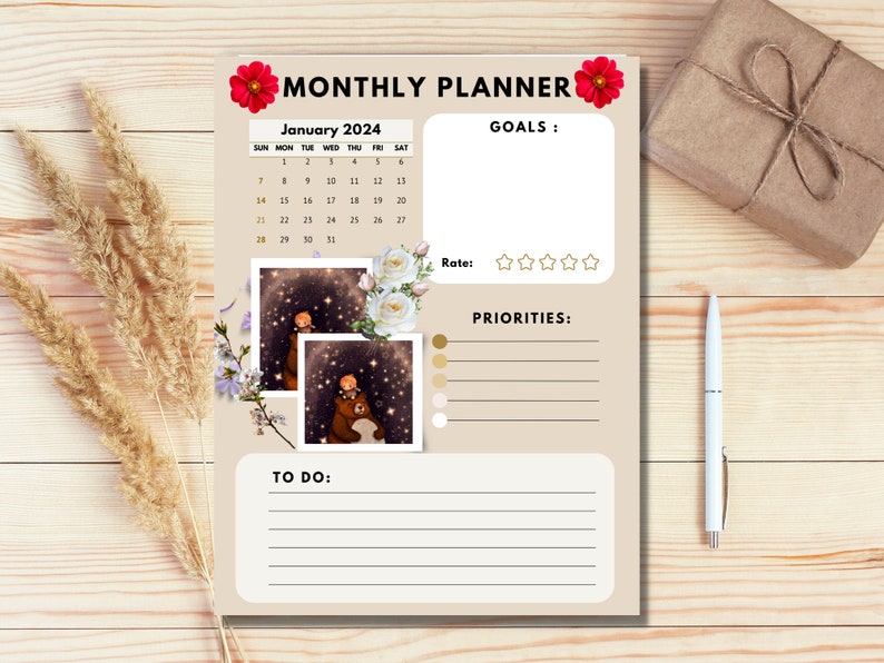 Printable January Calendar Downloadable Monthly Planner Editable Winter ...