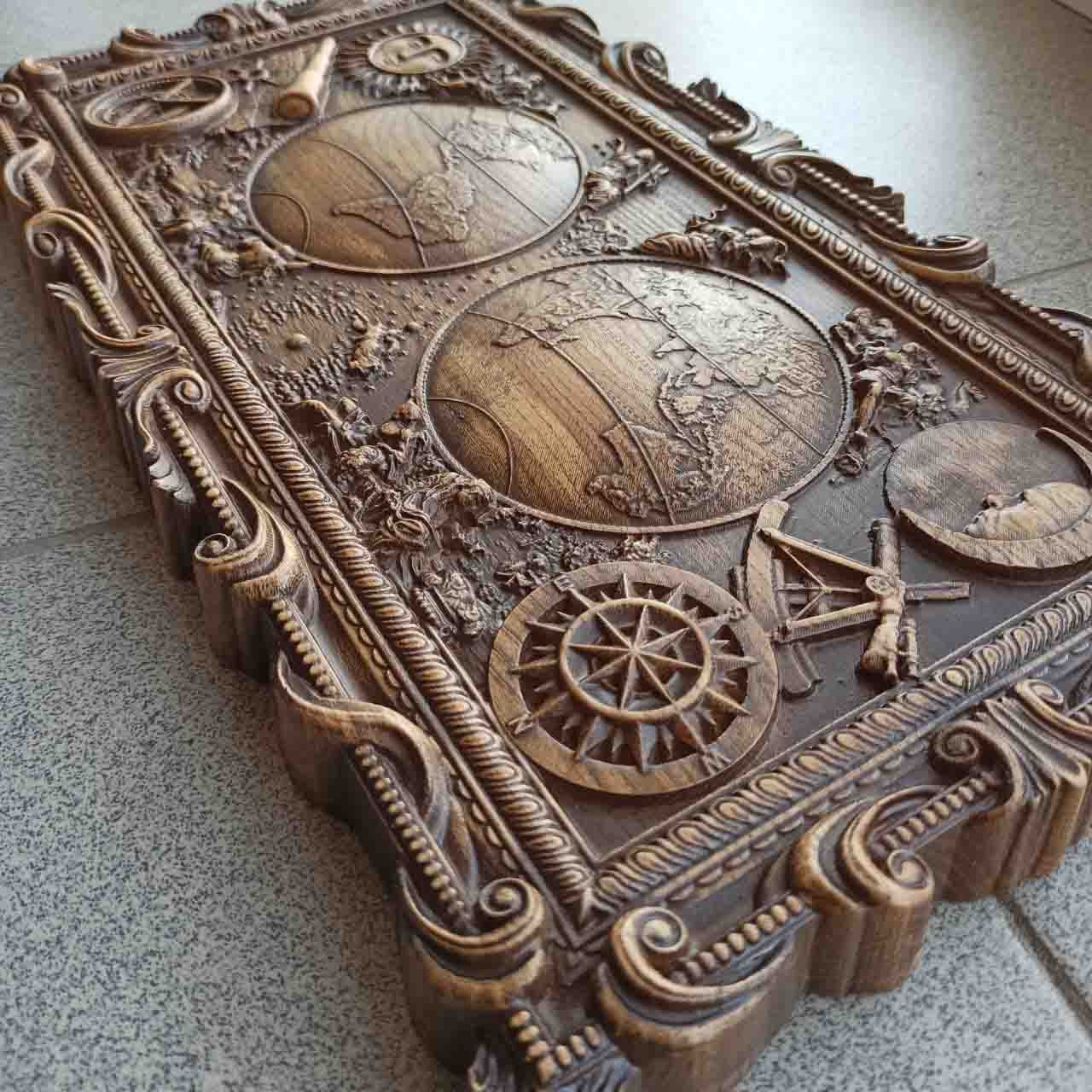 Map of the World. Wooden Wall Carved Panel. Map of the World Carved ...