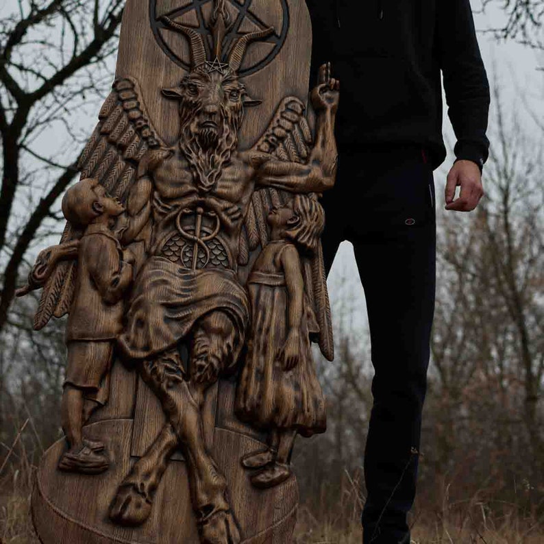 Baphomet Statue. Bas-relief Baphomet. Wood Painting Art. Gift. Home ...