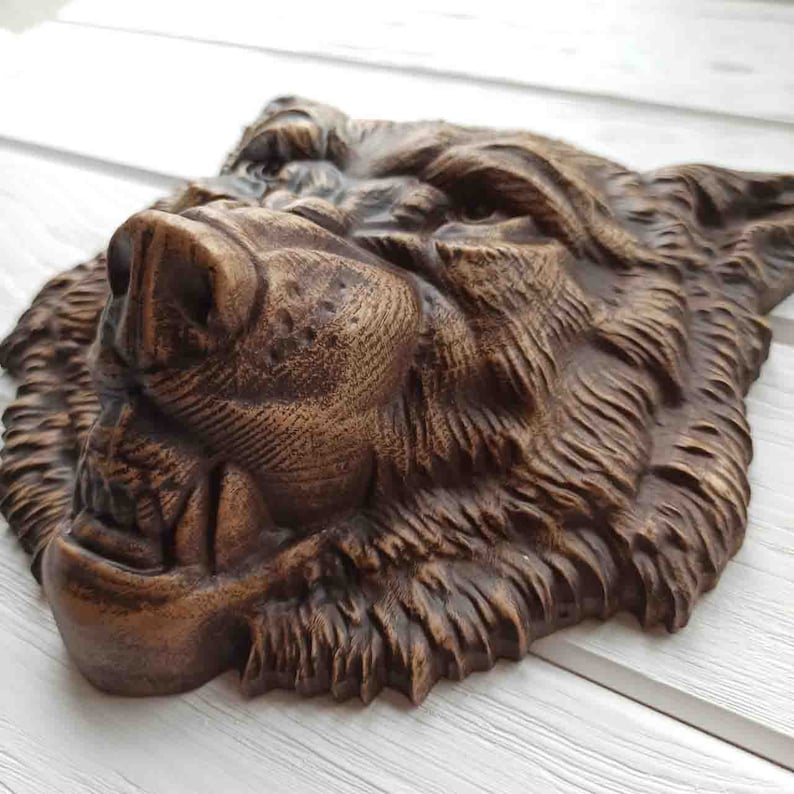 Bas-relief: Wolf's Head. Strength and Honor. Wolf Head. Wooden Wall Bas ...