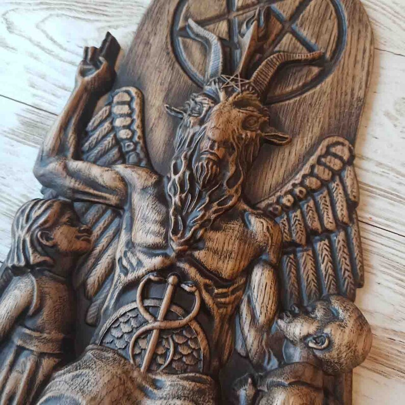 Baphomet Statue. Bas-relief Baphomet. Wood Painting Art. Gift. Home ...
