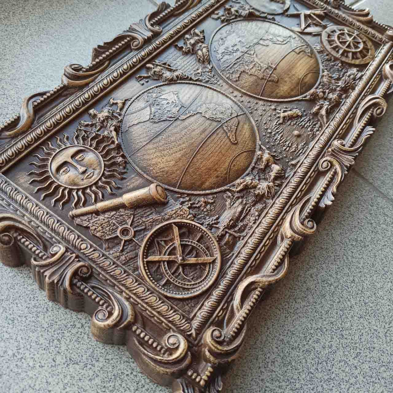 Map of the World. Wooden Wall Carved Panel. Map of the World Carved ...