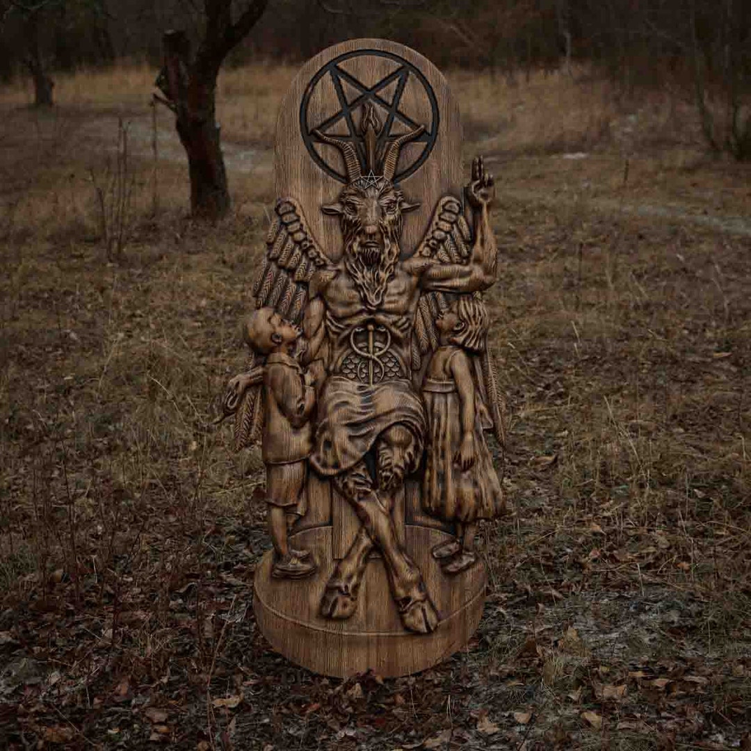 Baphomet Statue. Bas-relief Baphomet. Wood Painting Art. Gift. Home ...