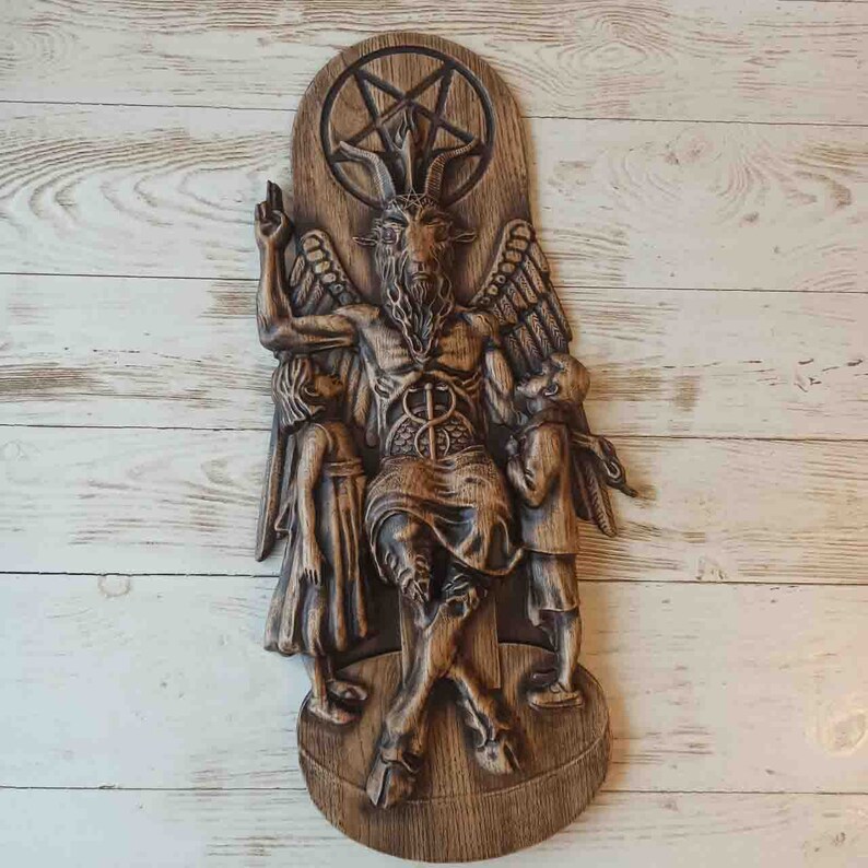 Baphomet Statue. Bas-relief Baphomet. Wood Painting Art. Gift. Home ...