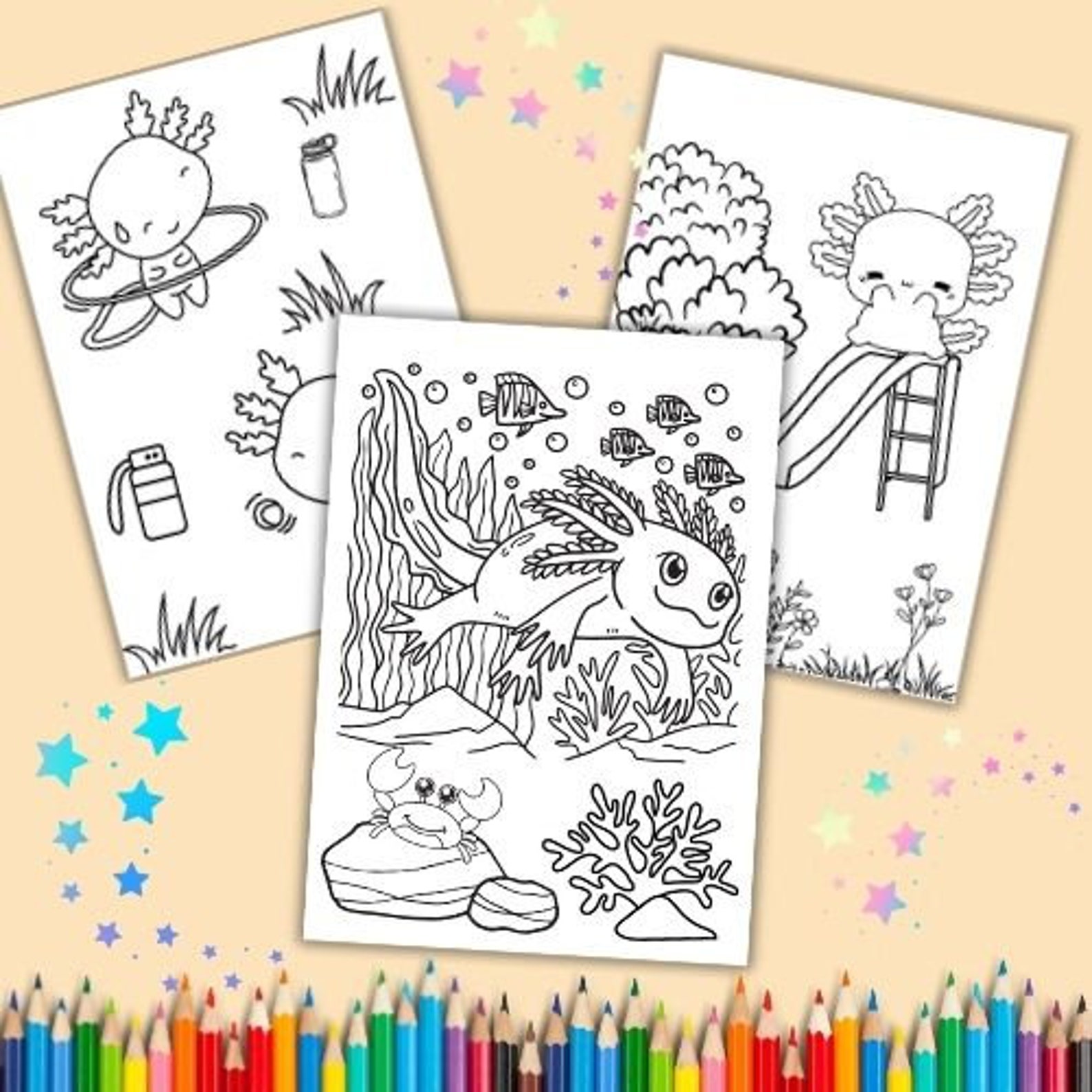 Axolotl Coloring Pages Kids Activity Kids Printables Instant Download ...
