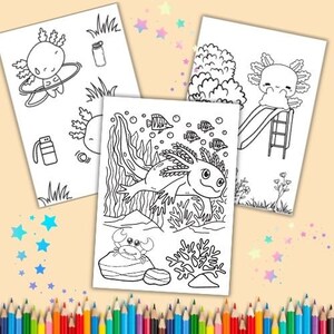 Axolotl Coloring Pages Kids Activity Kids Printables Instant Download ...