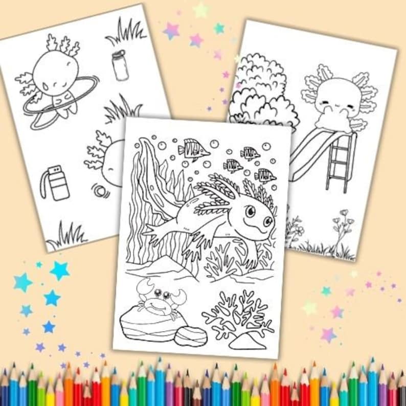 20 Axolotl Coloring Pages, Kids Activity, Kids Printables, Instant ...