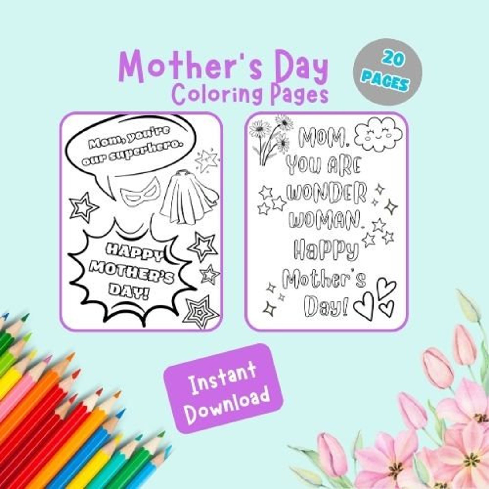 10 Mother's Day Printable Coloring Pages, Printable Mom Gift, Lovely ...