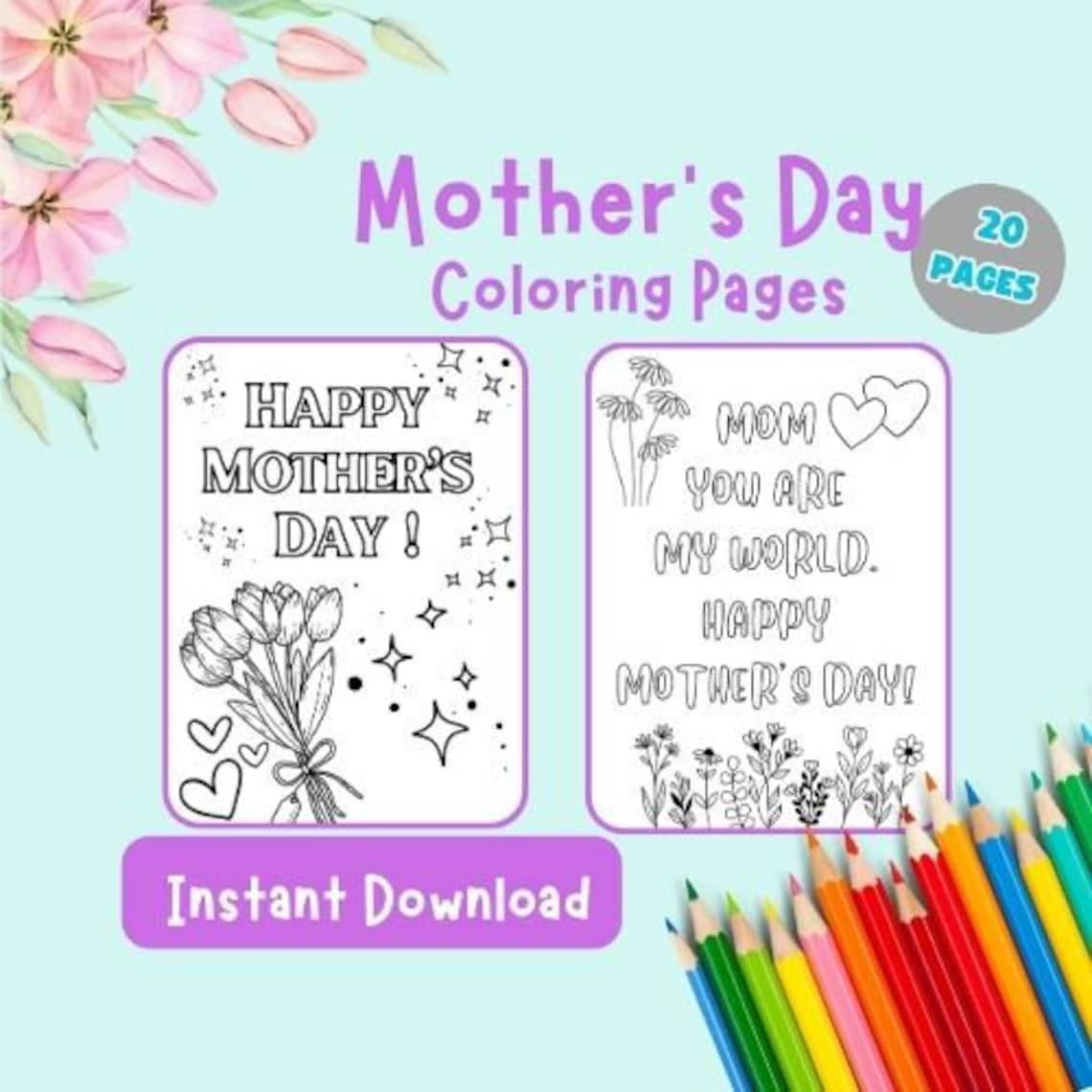 10 Mother's Day Printable Coloring Pages, Printable Mom Gift, Lovely ...