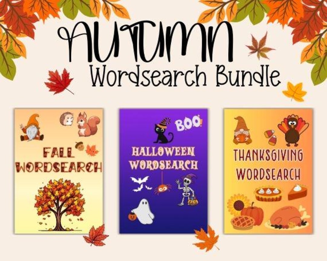 Halloween Thanksgiving Fall Wordsearch Bundle 12 Pages Kids Activities ...