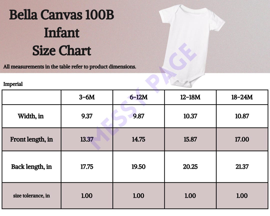 Size Chart Bella Canvas 100B Digital Download Instant Download ...