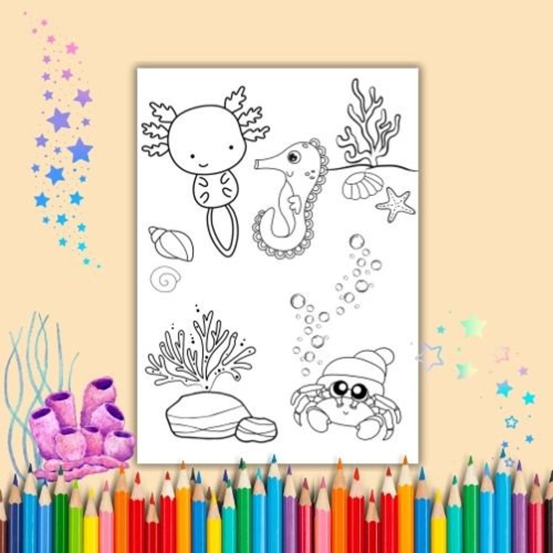 Axolotl Coloring Pages Kids Activity Kids Printables Instant Download ...