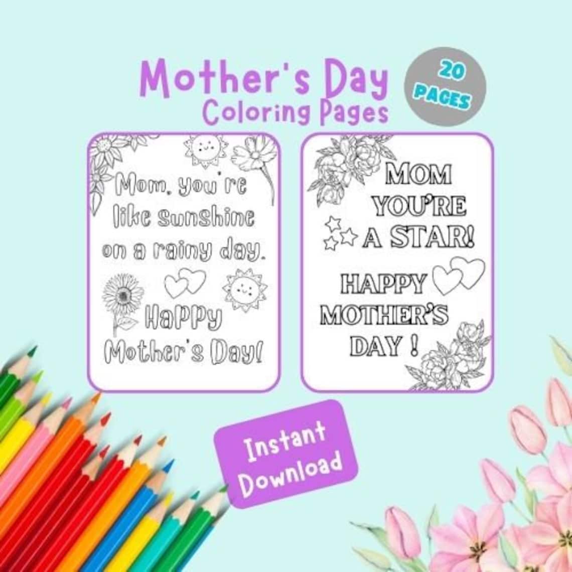 10 Mother's Day Printable Coloring Pages, Printable Mom Gift, Lovely ...