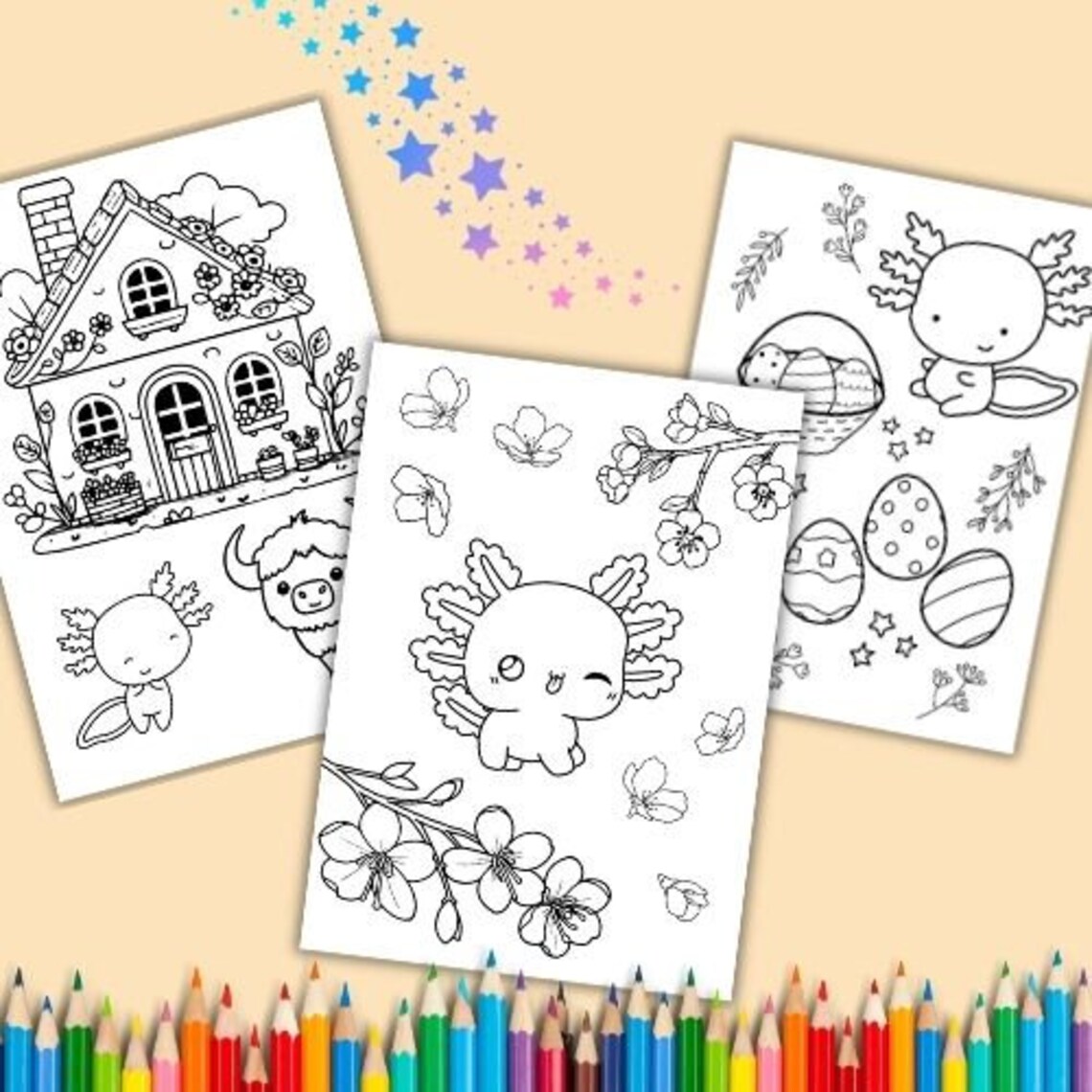 Axolotl Coloring Pages Kids Activity Kids Printables Instant Download ...